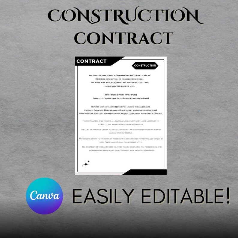 Construction Contract - Construction Template - Handyman, Contract Template - Contractor ...