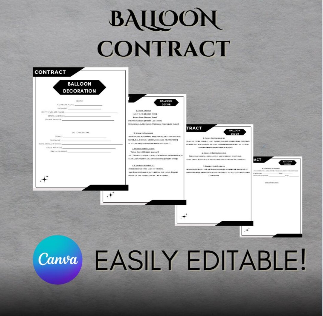 BALLOON CONTRACT, Editable Balloon Artist Contract Template, Balloon ...