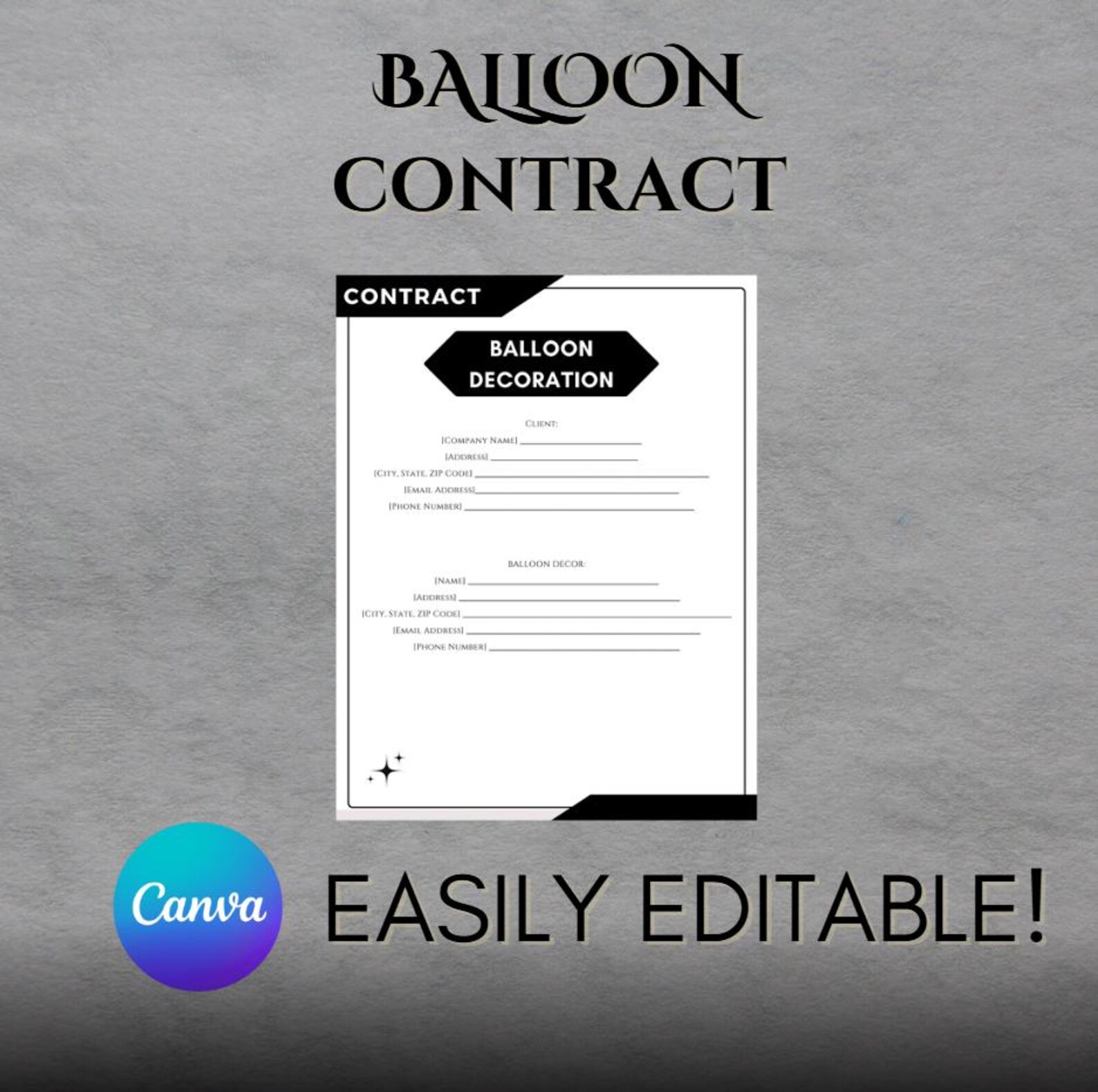 BALLOON CONTRACT, Editable Balloon Artist Contract Template, Balloon ...