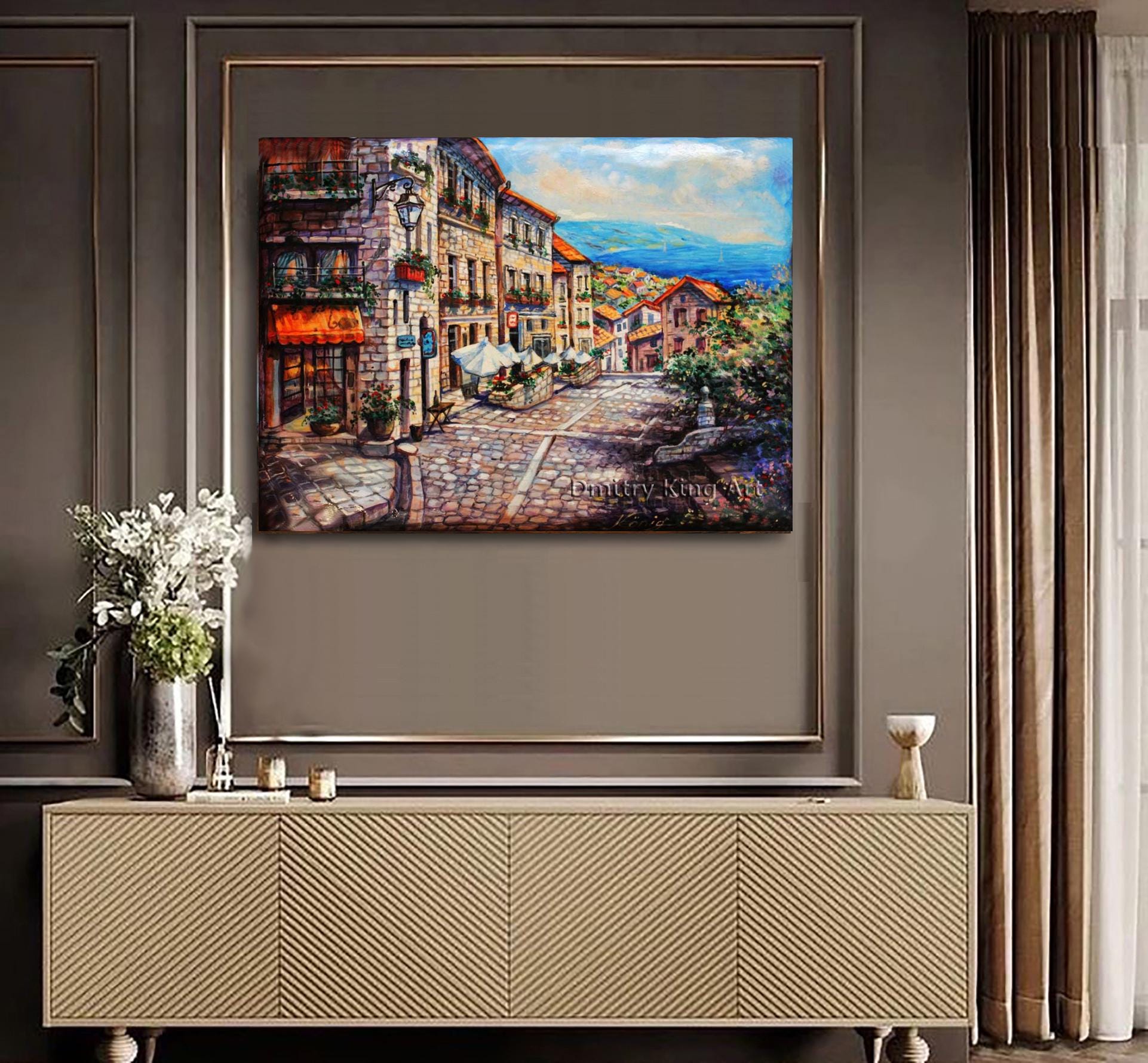 Large Italian Landscape Art, Cozy Italian Street Art, Modern Europe ...