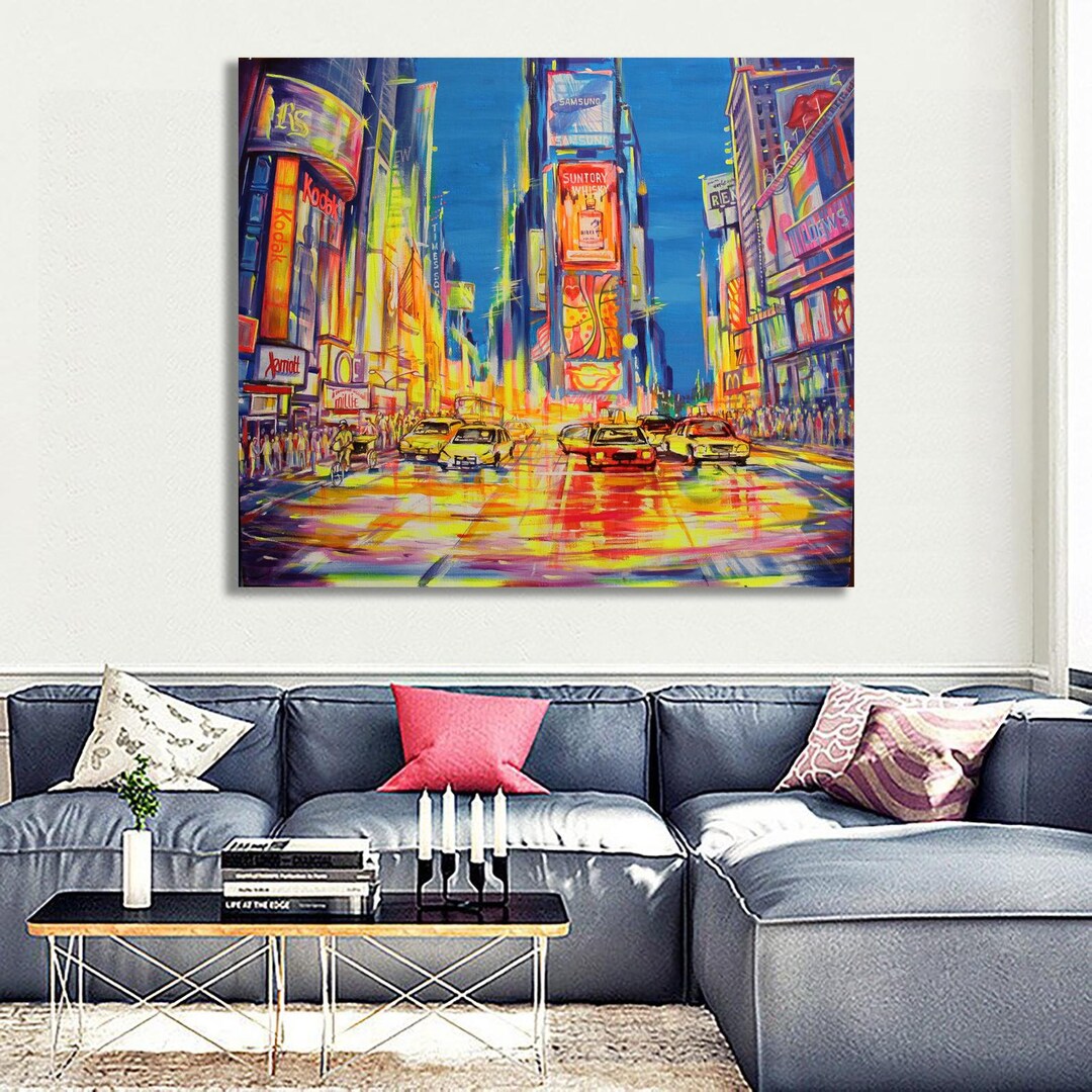 Large New York City Wall Art, Modern New York City at Night Painting ...