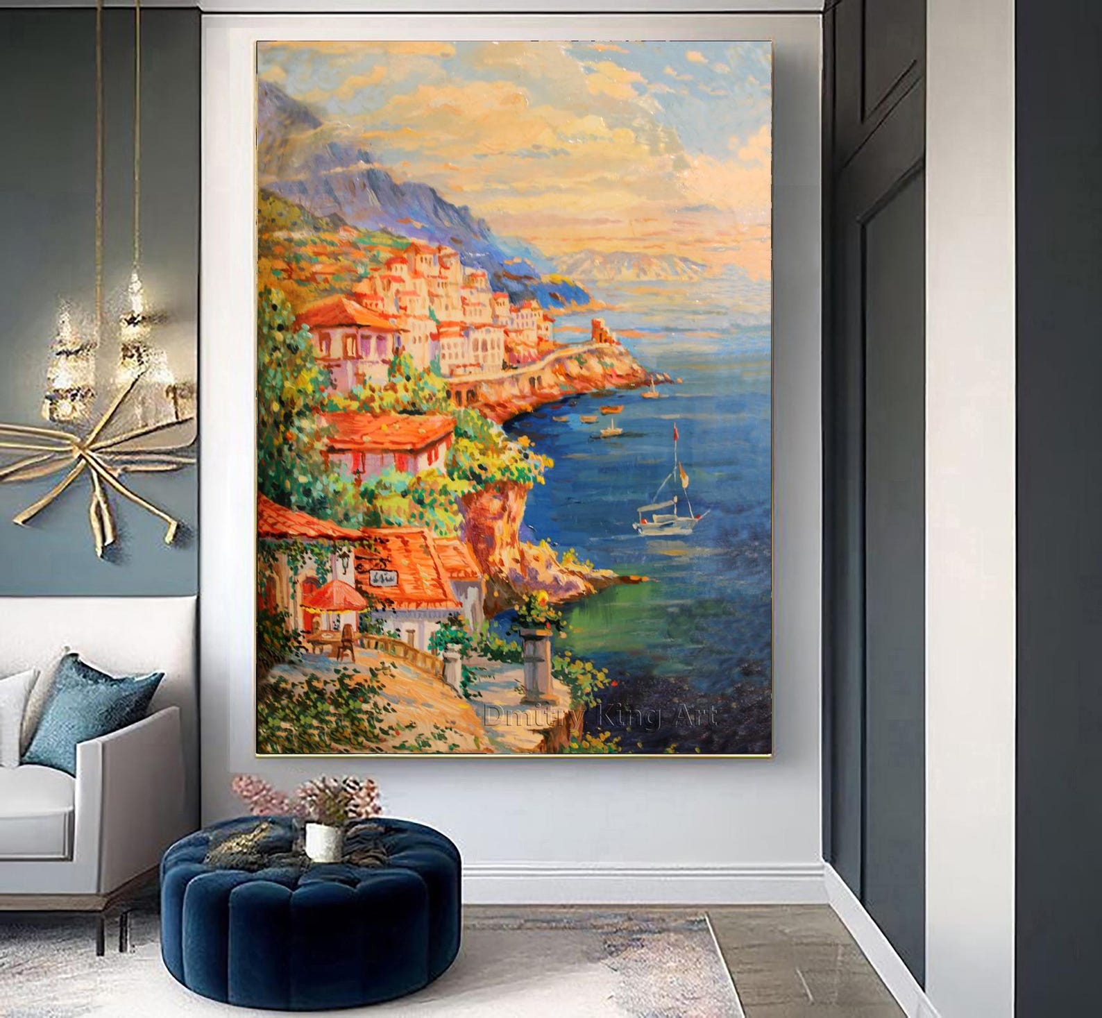 Large Italian Landscape Art Portofino Italy Wall Art, Modern Italy ...