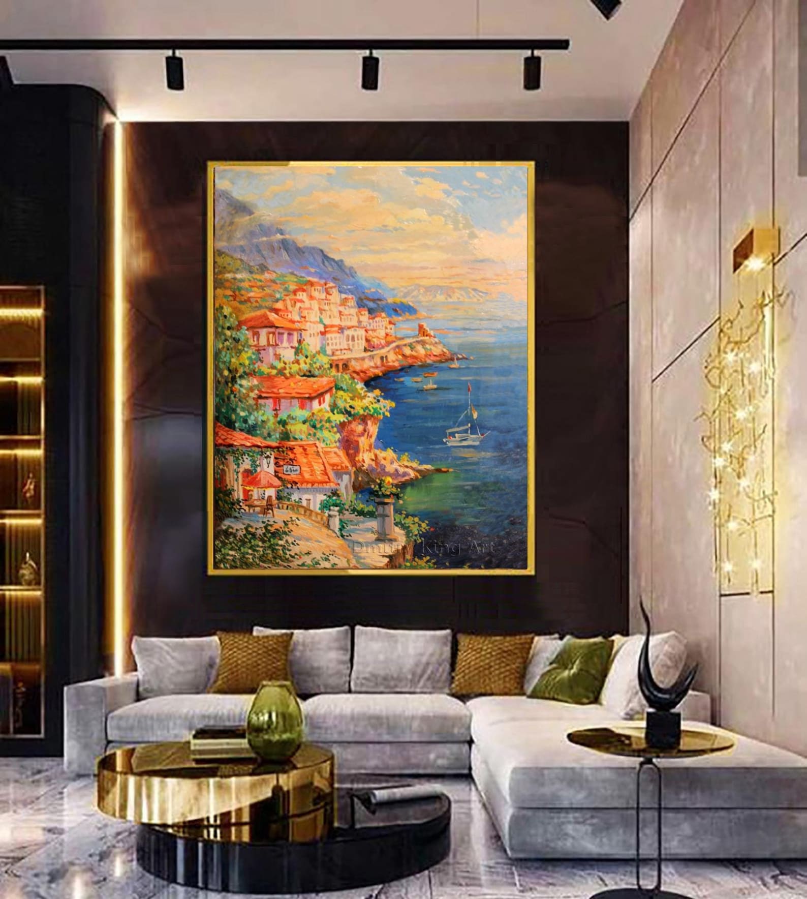 Large Italian Landscape Art Portofino Italy Wall Art, Modern Italy ...