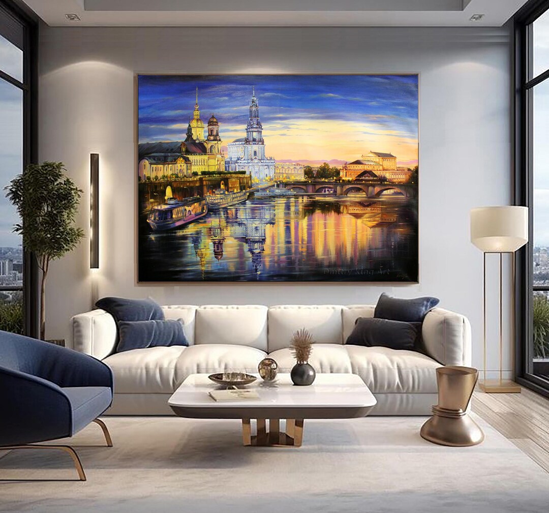 Large Europe Wall Art City Skyline Artwork for Living Room, Night ...