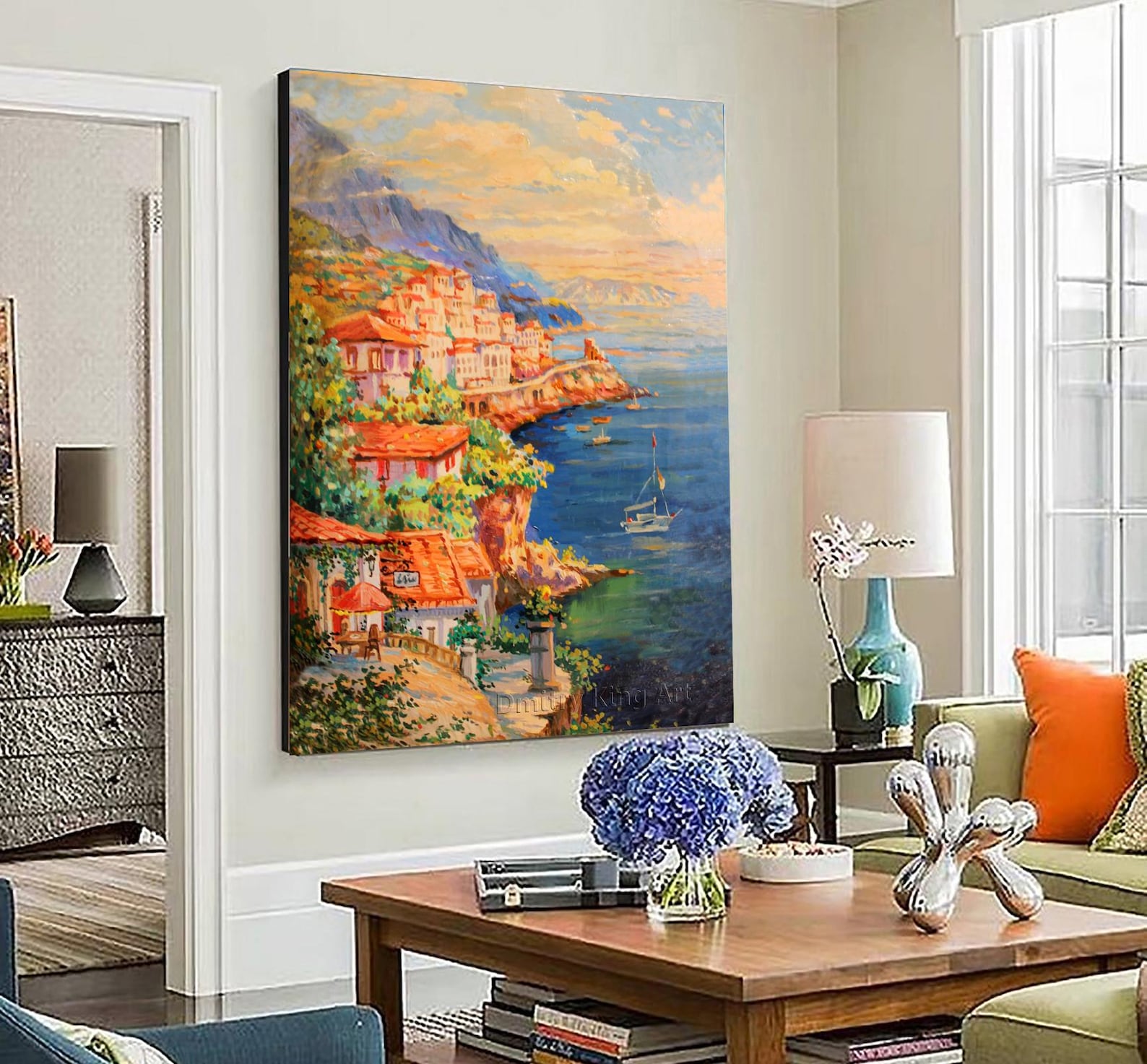 Large Italian Landscape Art Portofino Italy Wall Art, Modern Italy ...