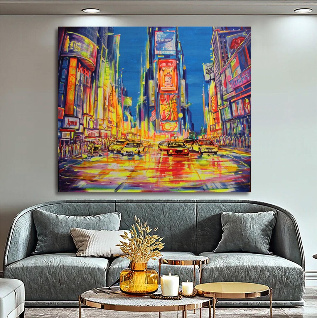 Large New York City Wall Art, Modern New York City at Night Painting ...