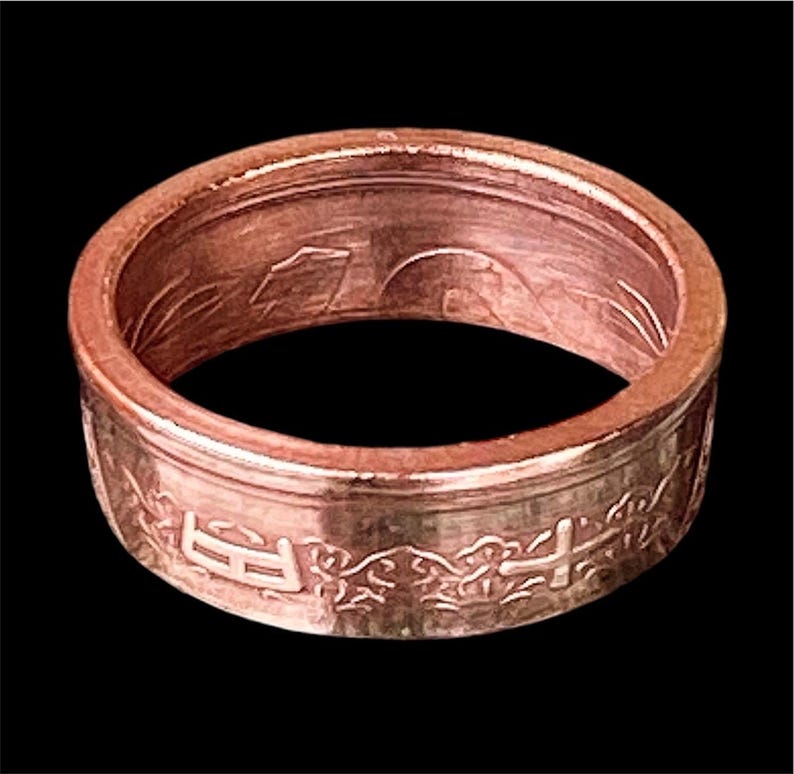 Japanese 10 Yen Copper Coin Ring, Japan, Size 4-8, With the Phoenix ...