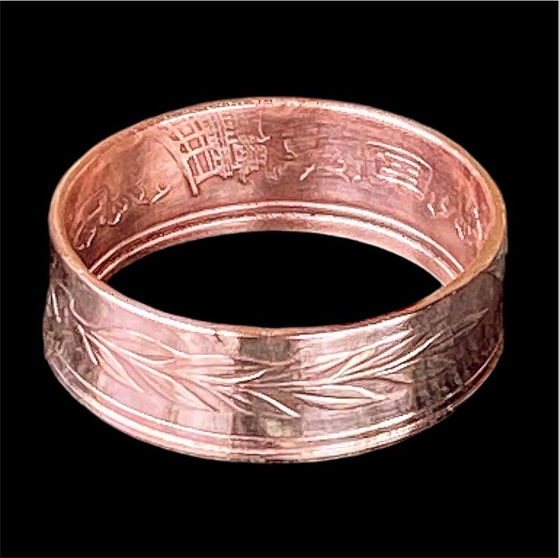 Japanese 10 Yen Copper Coin Ring, Japan, Size 4-8, With the Bay Laurel ...