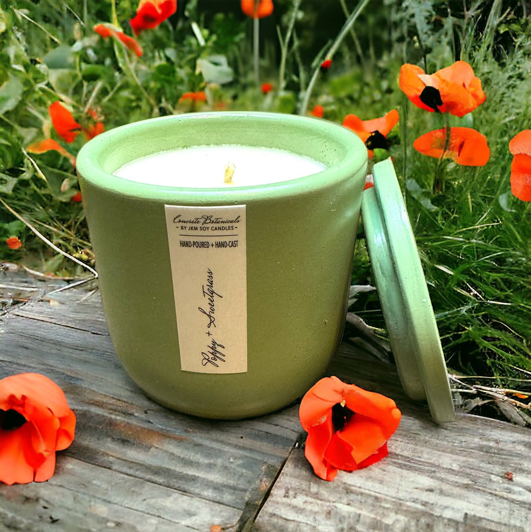 Poppy + Sweetgrass Soy Candle - Concrete Botanicals Collection - Etsy