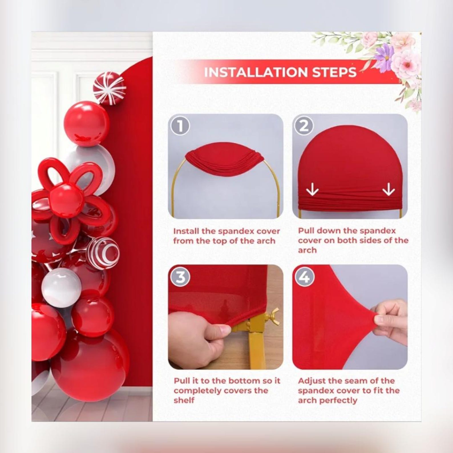 7.2ft Red Arch Backdrop Cover, Spandex Fitted Arch Cover for Weddings ...