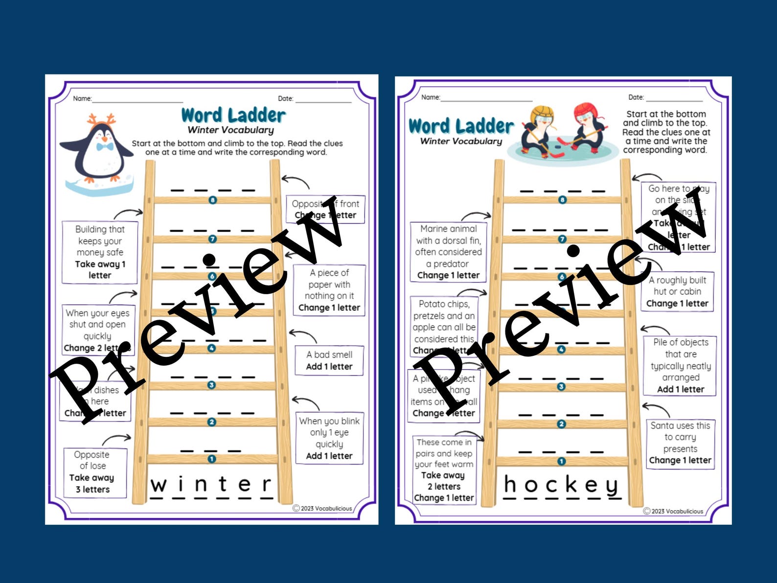 Winter Themed Word Ladder Puzzles - Etsy