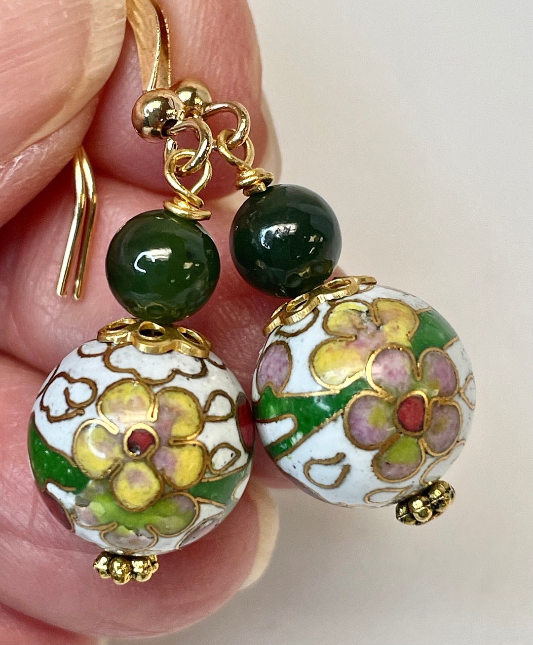 Vintage Jade Dangle Drop Nephrite Bead Earrings, Vintage Chinese 1970s ...