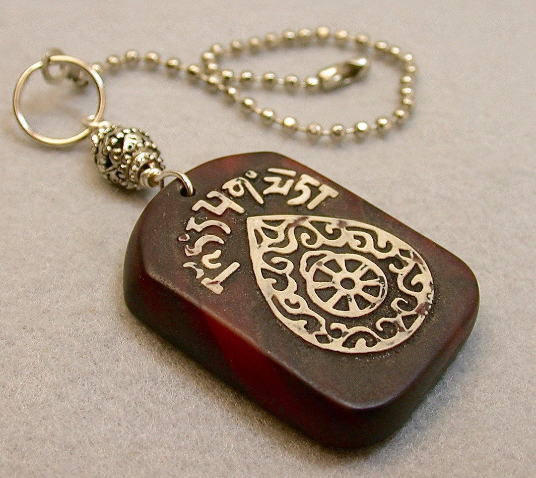 Vintage JASPER TIBETAN LOTUS Flower Om Symbol Etched Stone Medallion ...