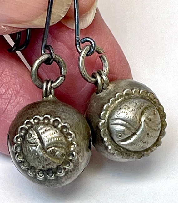 Antique Chinese RARE BELLS Qing Silver KOI Fish Etche… - Gem