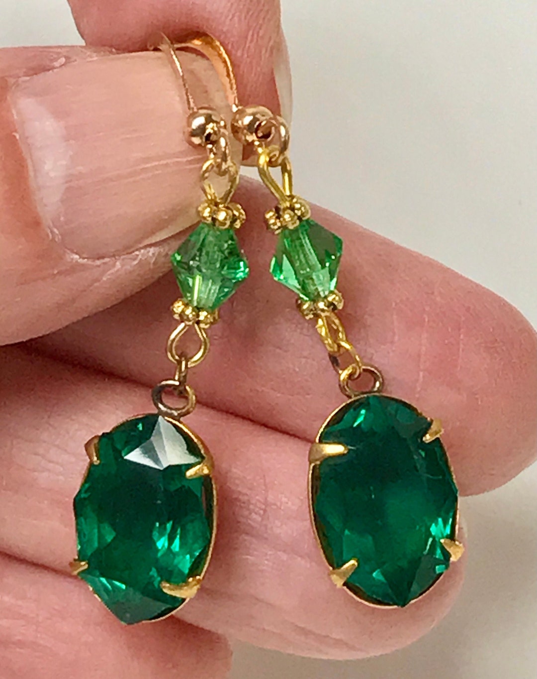 Vintage Emerald Green Swarovski Crystal Glass Cabochon Prong Setting ...