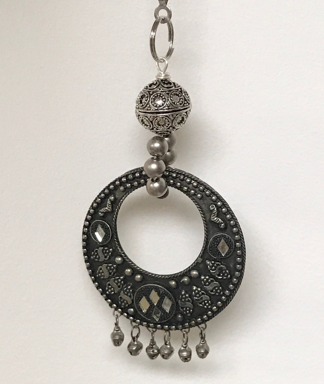 Vintage Silver Fan Pull Door Knocker Repurposed Black Oxidized Earring ...
