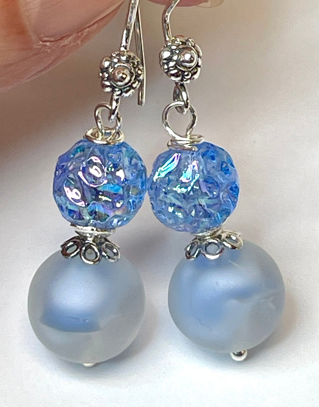 Vintage West GERMAN GLASS IRIDESCENT Periwinkle Blue Frost Bead Dangle ...