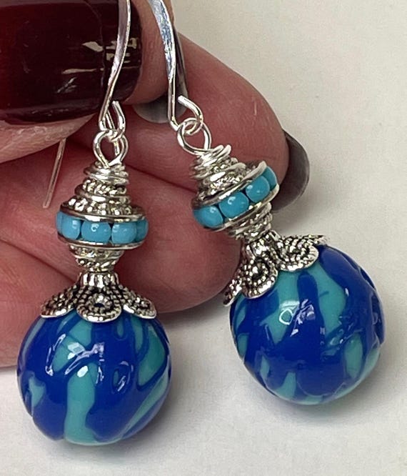 Vintage Japanese Drizzle Glass Robins Egg Cobalt Bead… - Gem