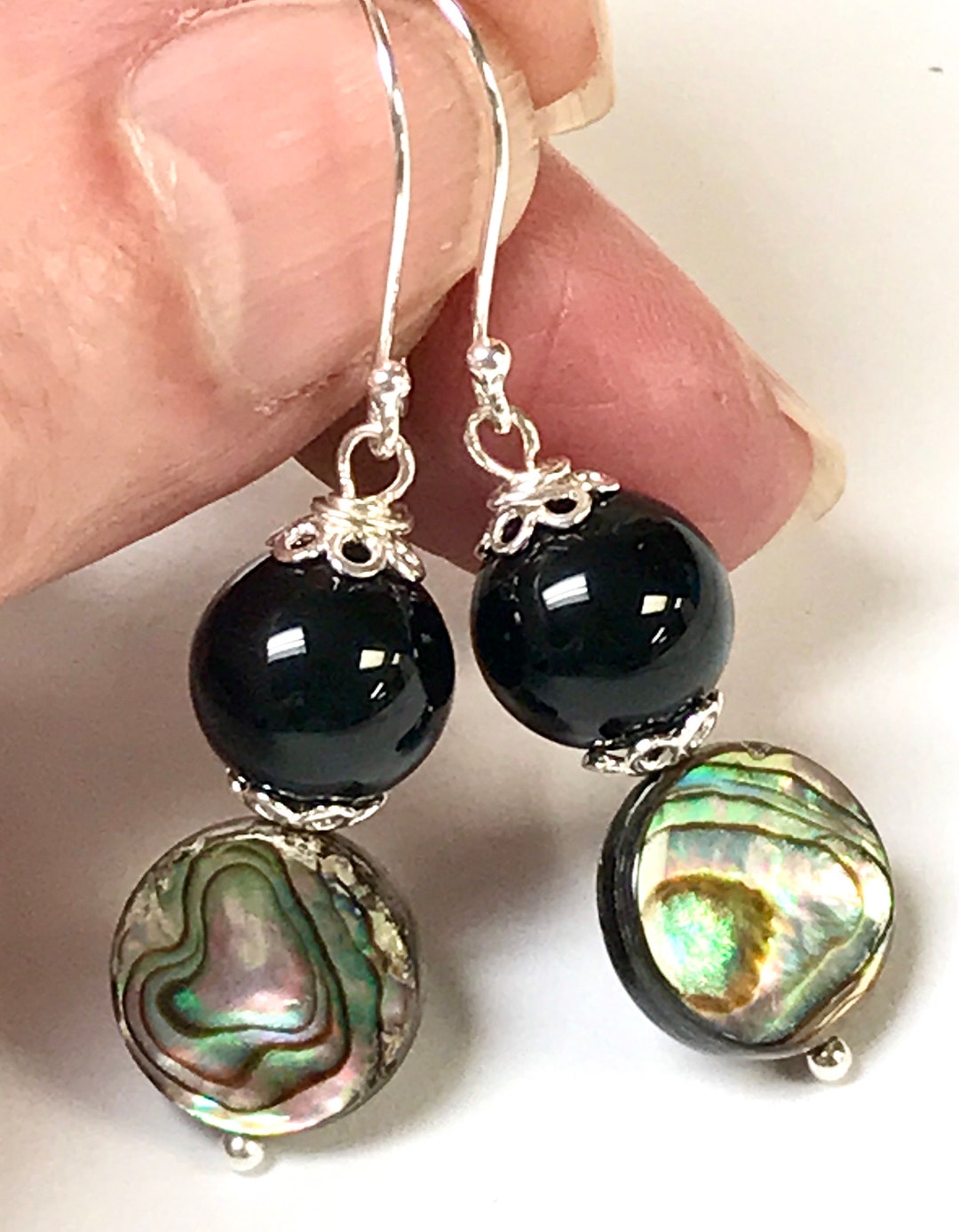 Vintage ABALONE SHELL Iridescent Turquoise Green Bead Dangle - Etsy