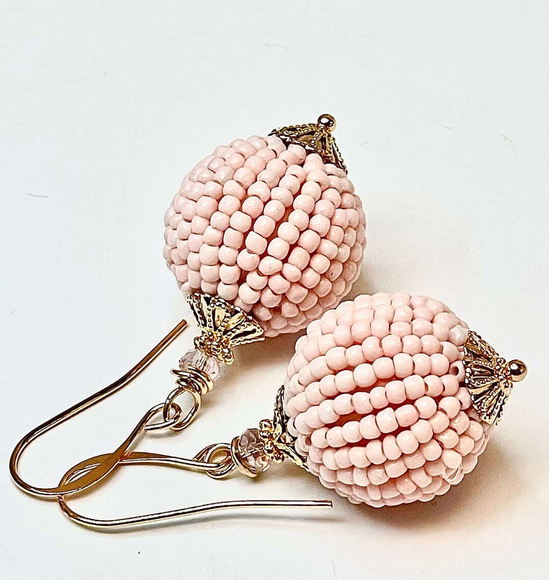 Vintage Japanese PINK Miyuki Seed Berry Bead Dangle Earrings,gold ...