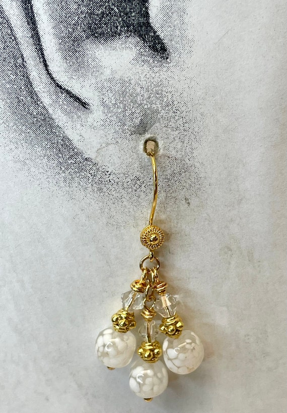 Vintage Japanese WHITE CRUMB GLASS Bead Cluster Dangl… - Gem