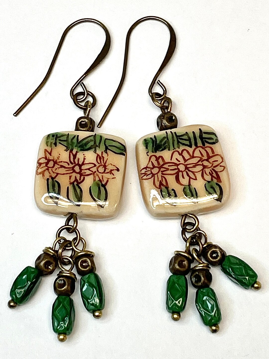 Vintage Chinese PORCELAIN Lotus Flower Calligraphy Cluster Dangle ...