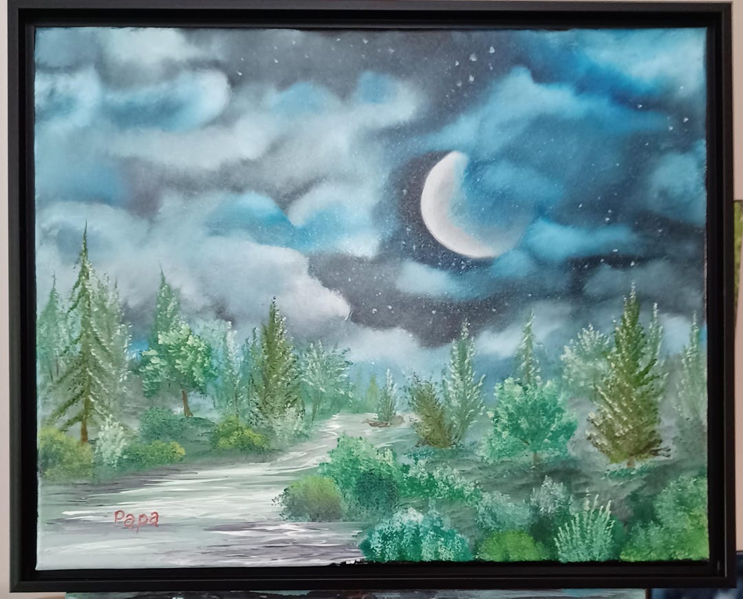 Moon Shine River. 20" X 16" Original Oil Painting. Floater Frame #177 ...