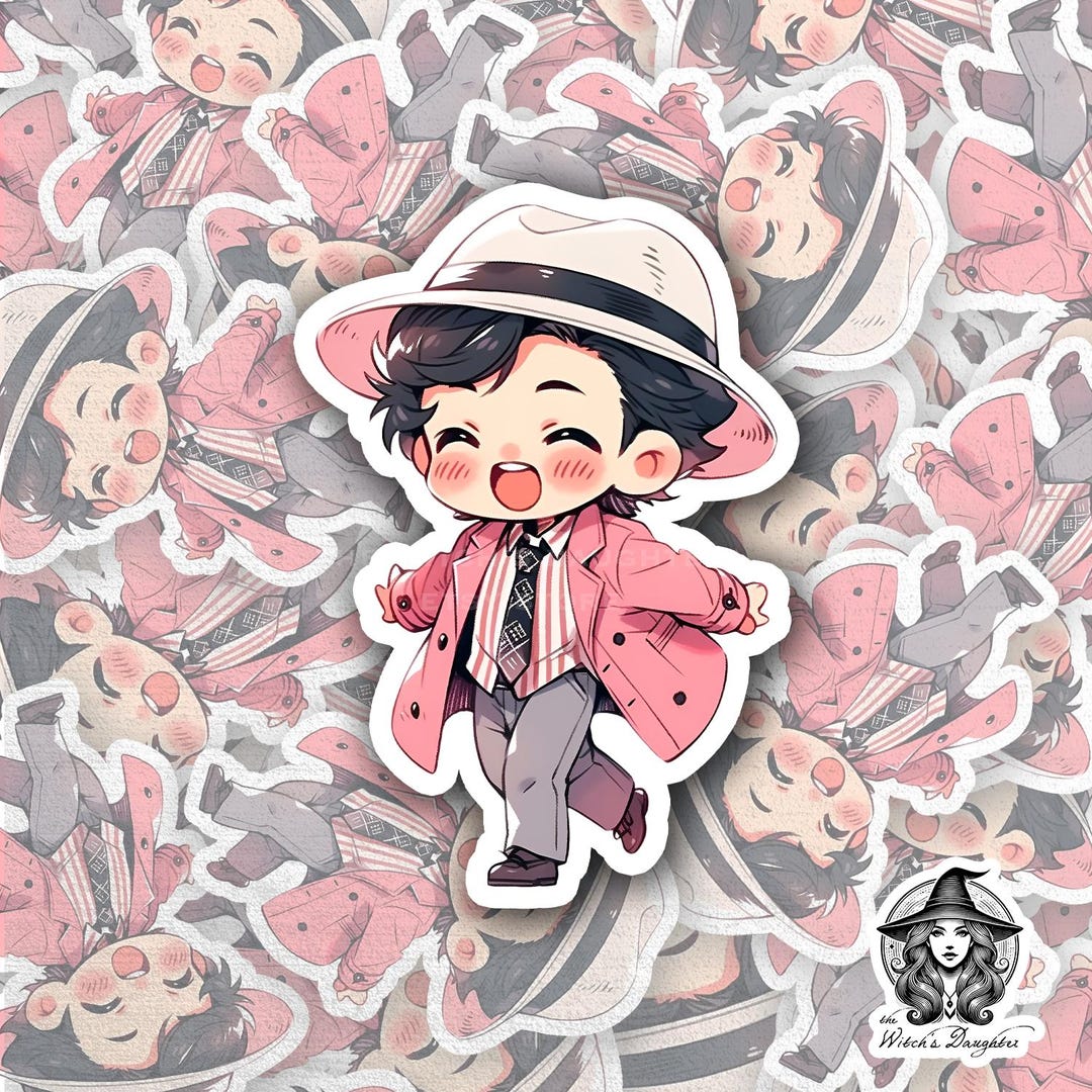 Chibi Anime Boy Sticker | Fedora Hat Pink Suit | Kawaii Vinyl Decal - Etsy
