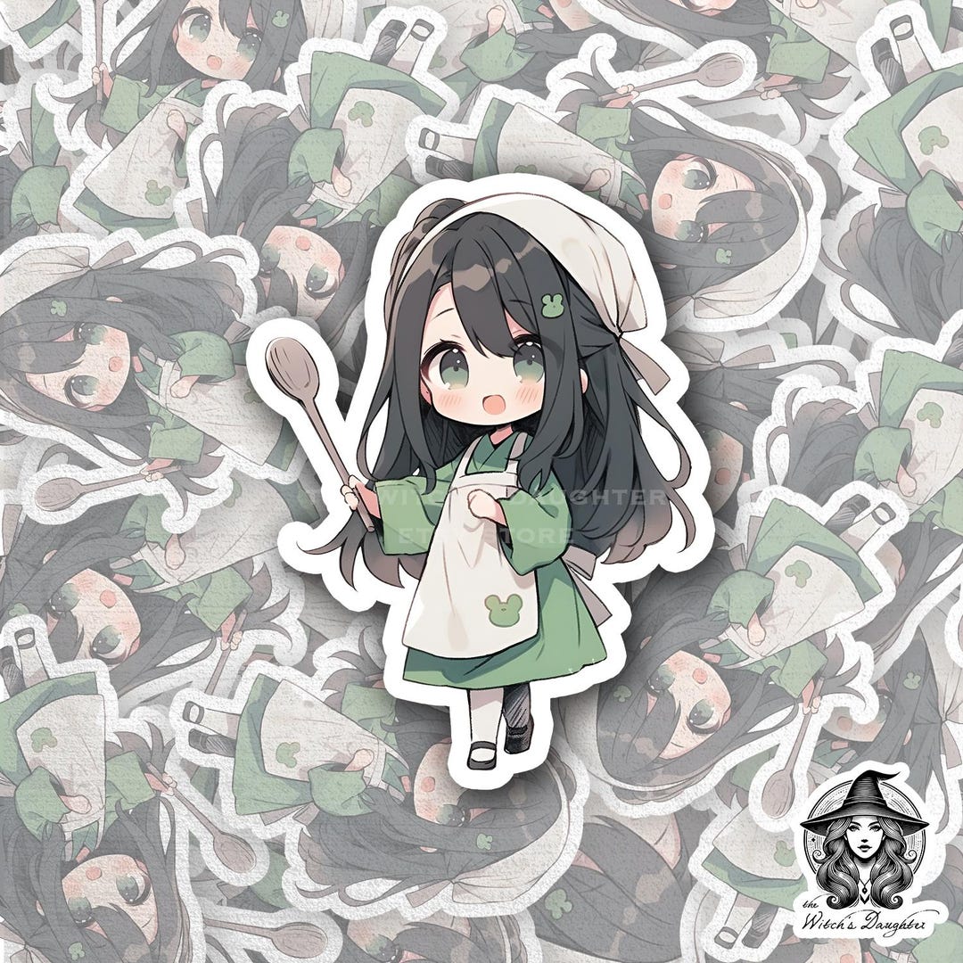Cute Chibi Chef Girl Sticker, Adorable Anime Art, Green Dress & Apron ...