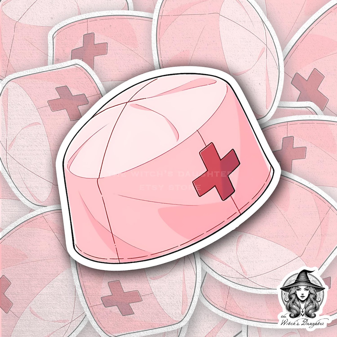 Kawaii Nurse Hat Sticker | Cute Pink Medical Decal - Etsy