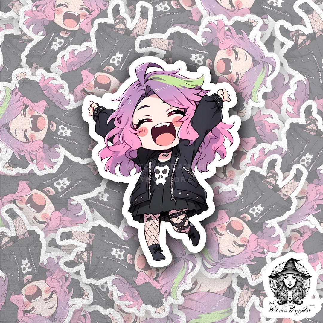 Happy Gothic Chibi Girl Sticker | 3-inch Kawaii Pastel Goth Anime ...