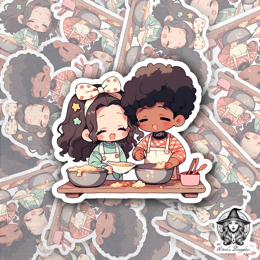 3” Cute Chibi Couple Sticker – Boy & Girl Cooking Together, Eating ...