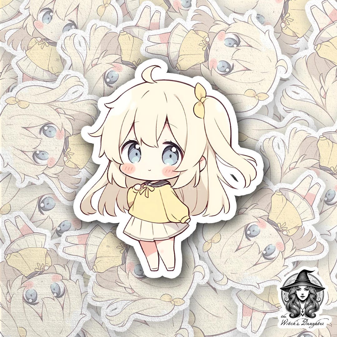 Kawaii Blonde Chibi Girl Sticker in Yellow Bow Sweater | Cute Anime ...