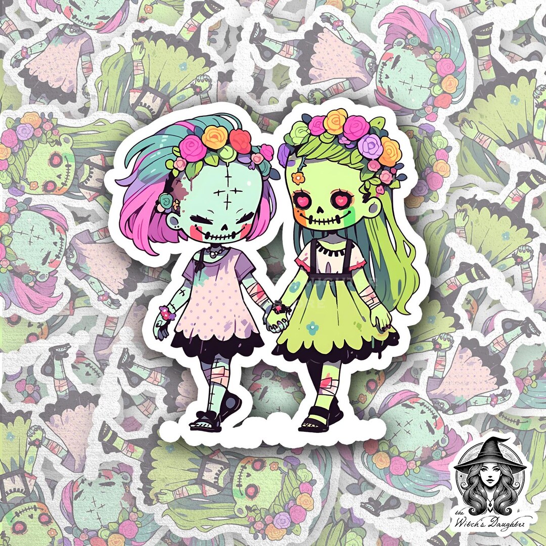 Kawaii Pastel Zombie Girls Sticker | Cottagecore Horror Art | LGBT ...