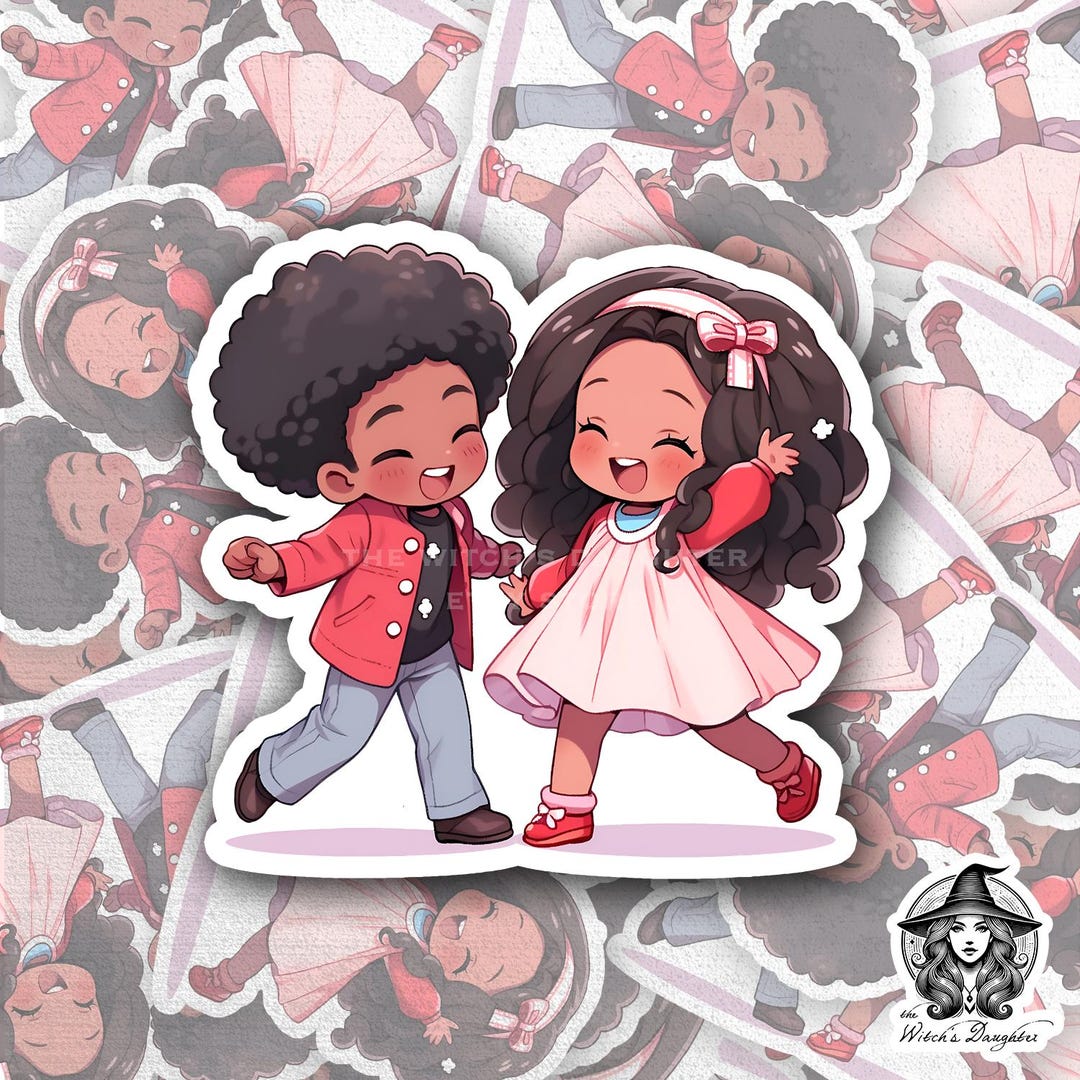3” Cute Chibi Couple Sticker – Adorable Dark Skinned Boy and Girl ...