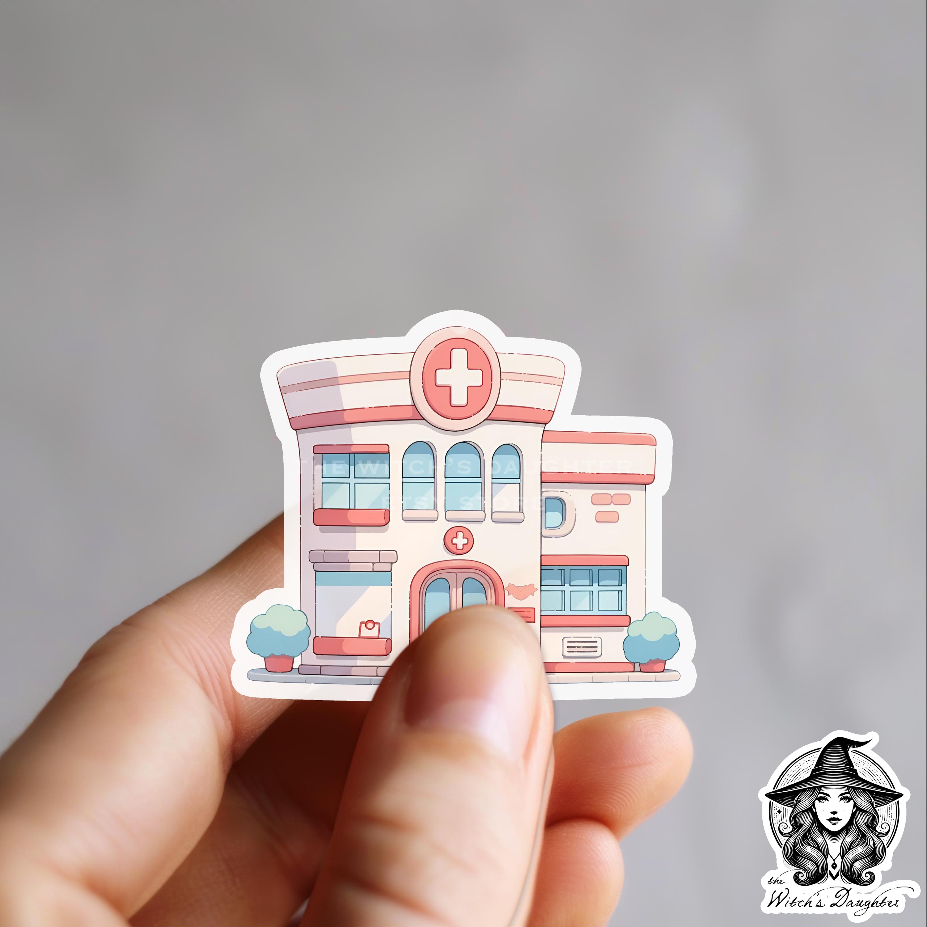 Kawaii Hospital Building Sticker | Cute Medical Clinic Aesthetic Art ...
