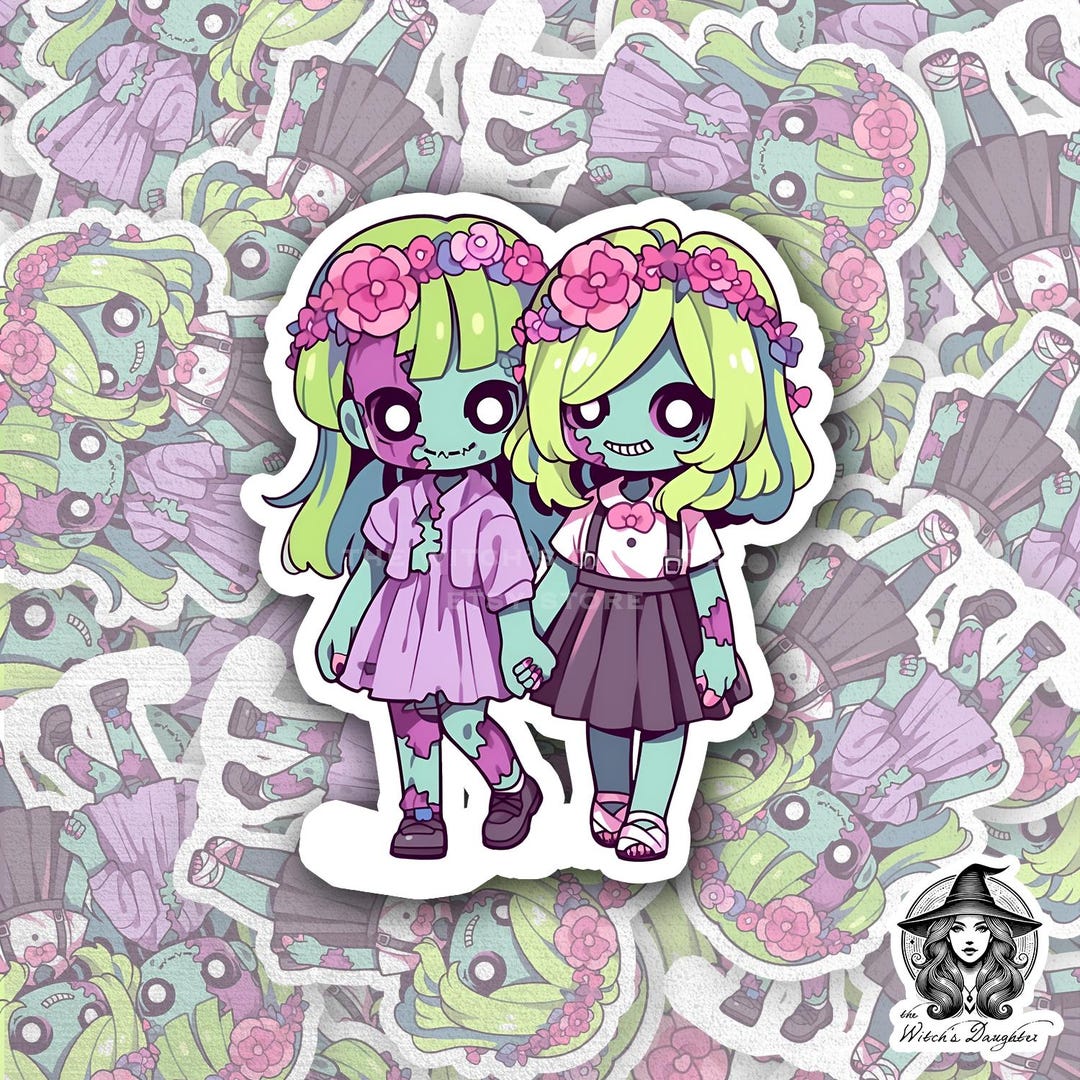 Kawaii Zombie Girls Sticker | Pastel Goth, Cottagecore Horror Art - Etsy