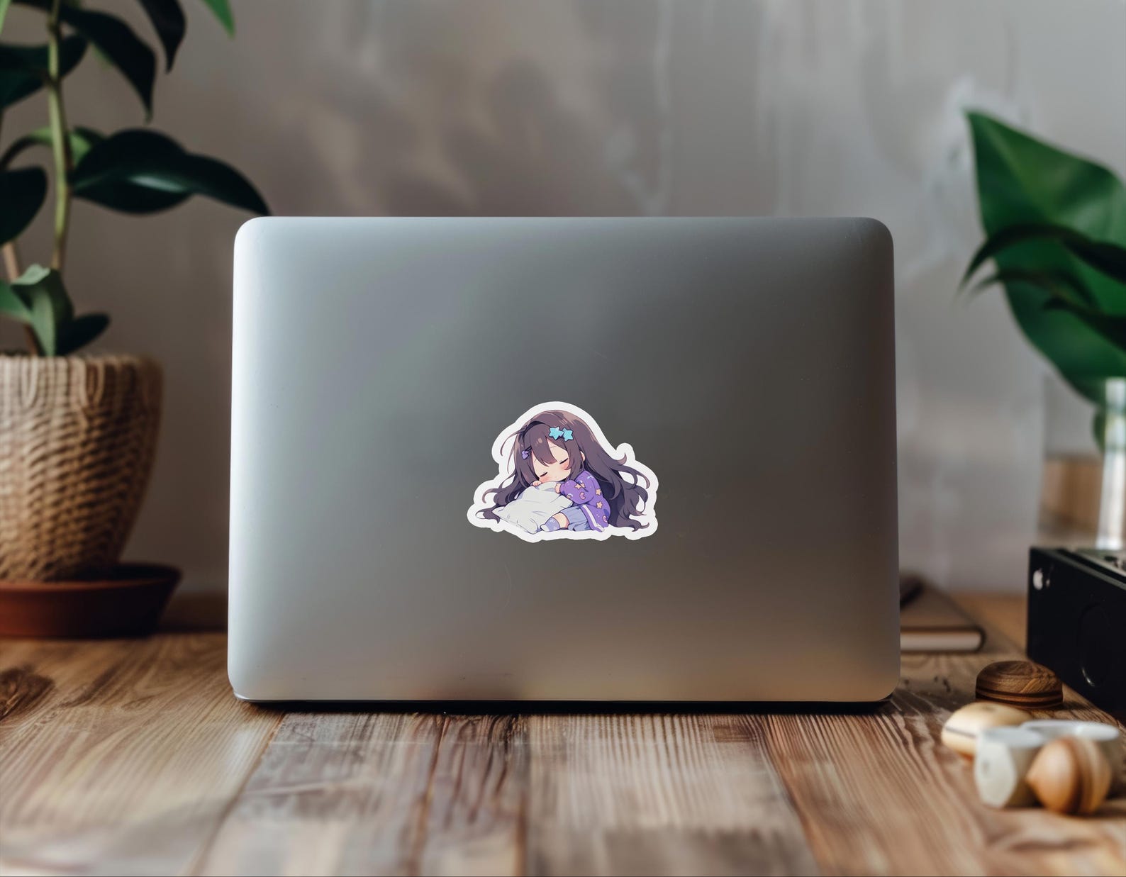 Kawaii Sleepy Chibi Girl Sticker Cute Anime Vinyl Decal in Pajamas ...