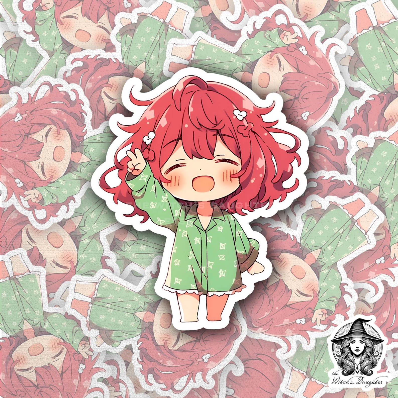 Red-haired Chibi Girl Sticker – Kawaii Anime Art, Peace Sign - Etsy