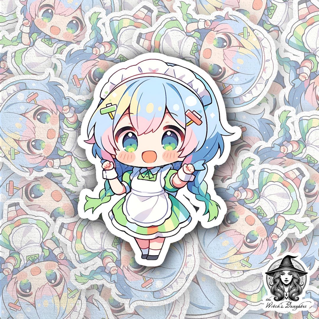 Kawaii Maid Sticker | Rainbow Pastel Chibi Anime Girl - Etsy