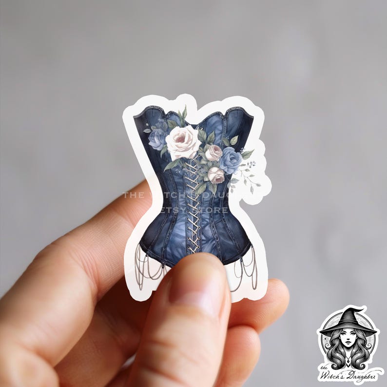 Vintage Corset Sticker Blue Victorian Floral Laptop Decal Rose Corsage ...