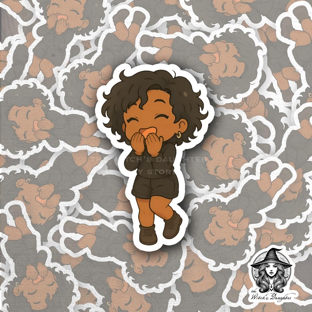 Chibi Anime Girl Sticker | Curly Hair Black Outfit | Kawaii Vinyl Decal ...