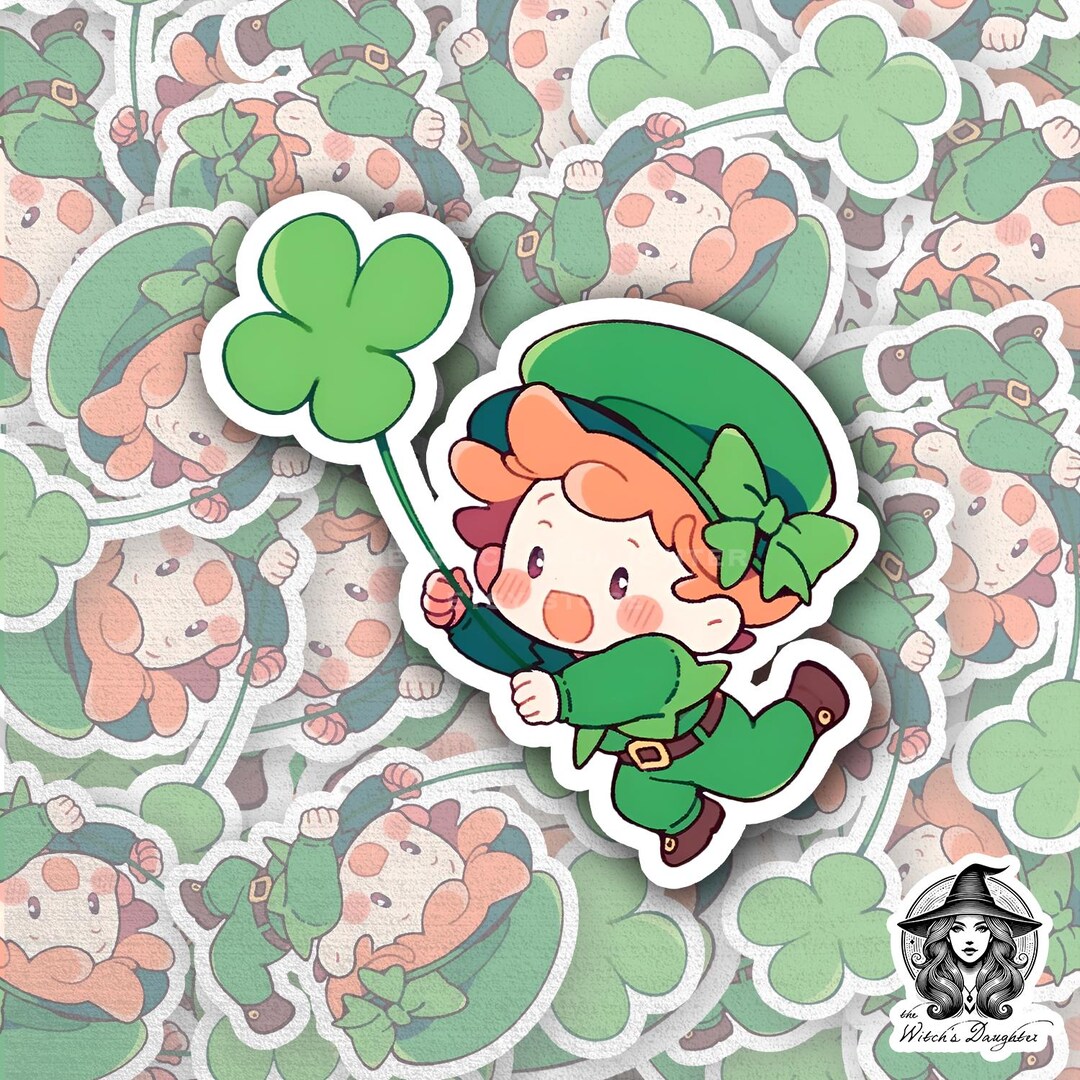 Flying Shamrock Leprechaun Sticker | St Patricks Day Kawaii Art | Lucky ...