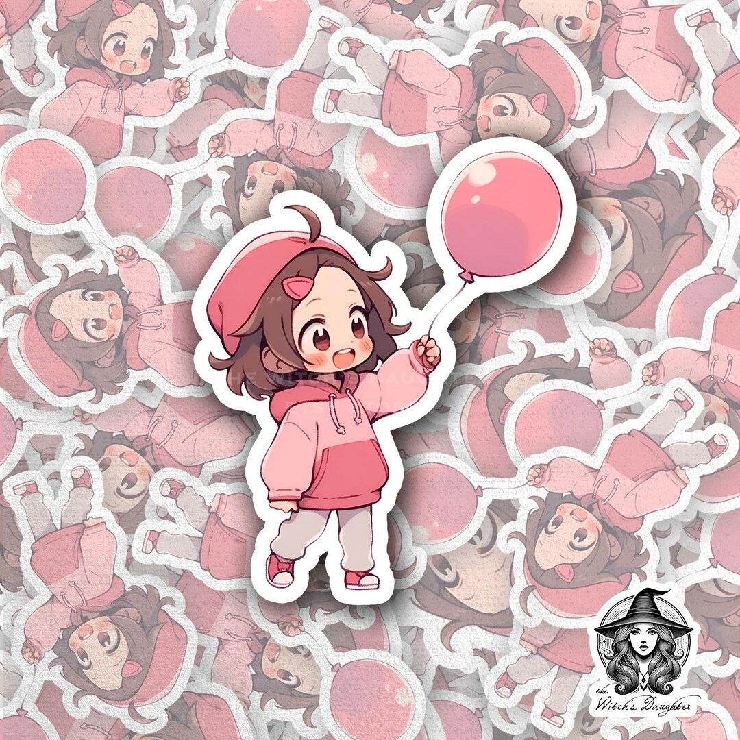 Pink Beret Balloon Girl Sticker | Chibi Brown Hair | Kawaii Pink ...