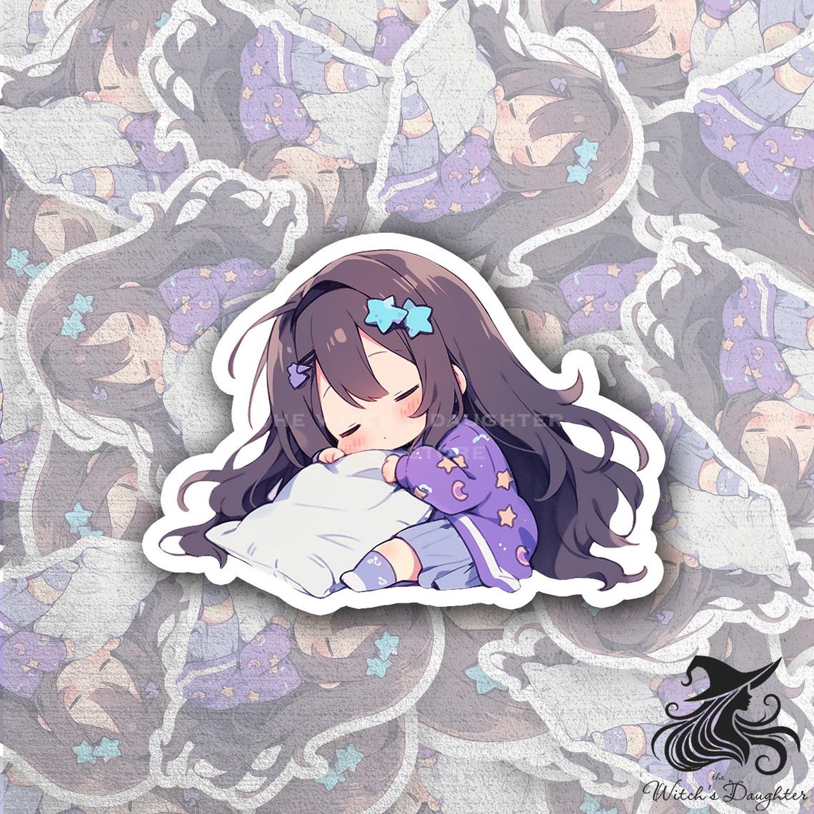 Kawaii Sleepy Chibi Girl Sticker Cute Anime Vinyl Decal in Pajamas ...