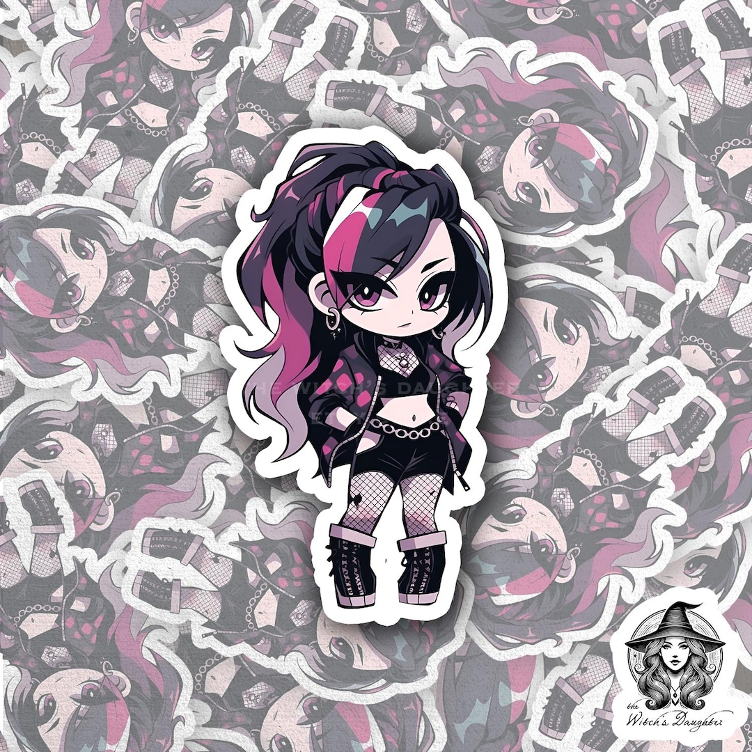 Punk Goth Chibi Girl Sticker | Edgy Kawaii Anime Art - Etsy