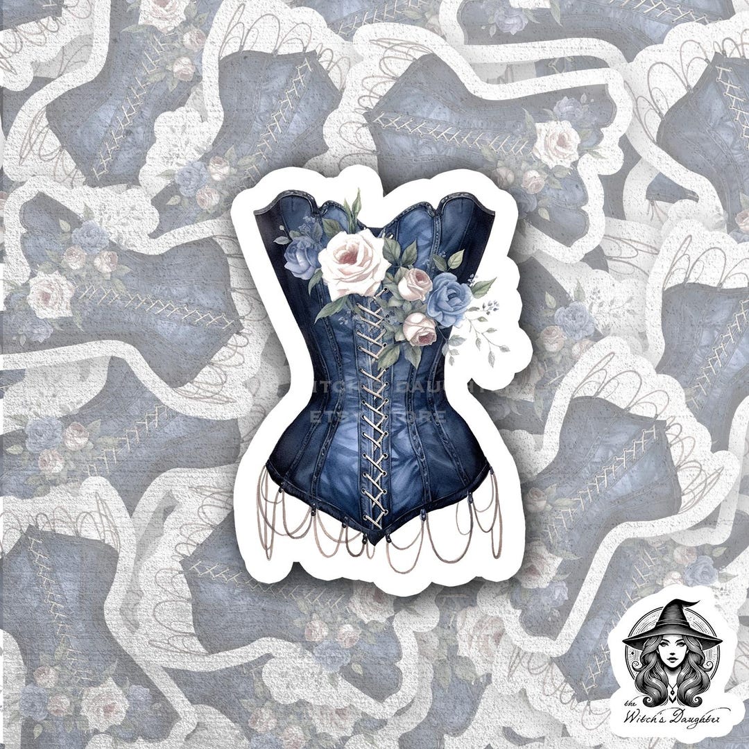 Vintage Corset Sticker Blue Victorian Floral Laptop Decal Rose Corsage ...