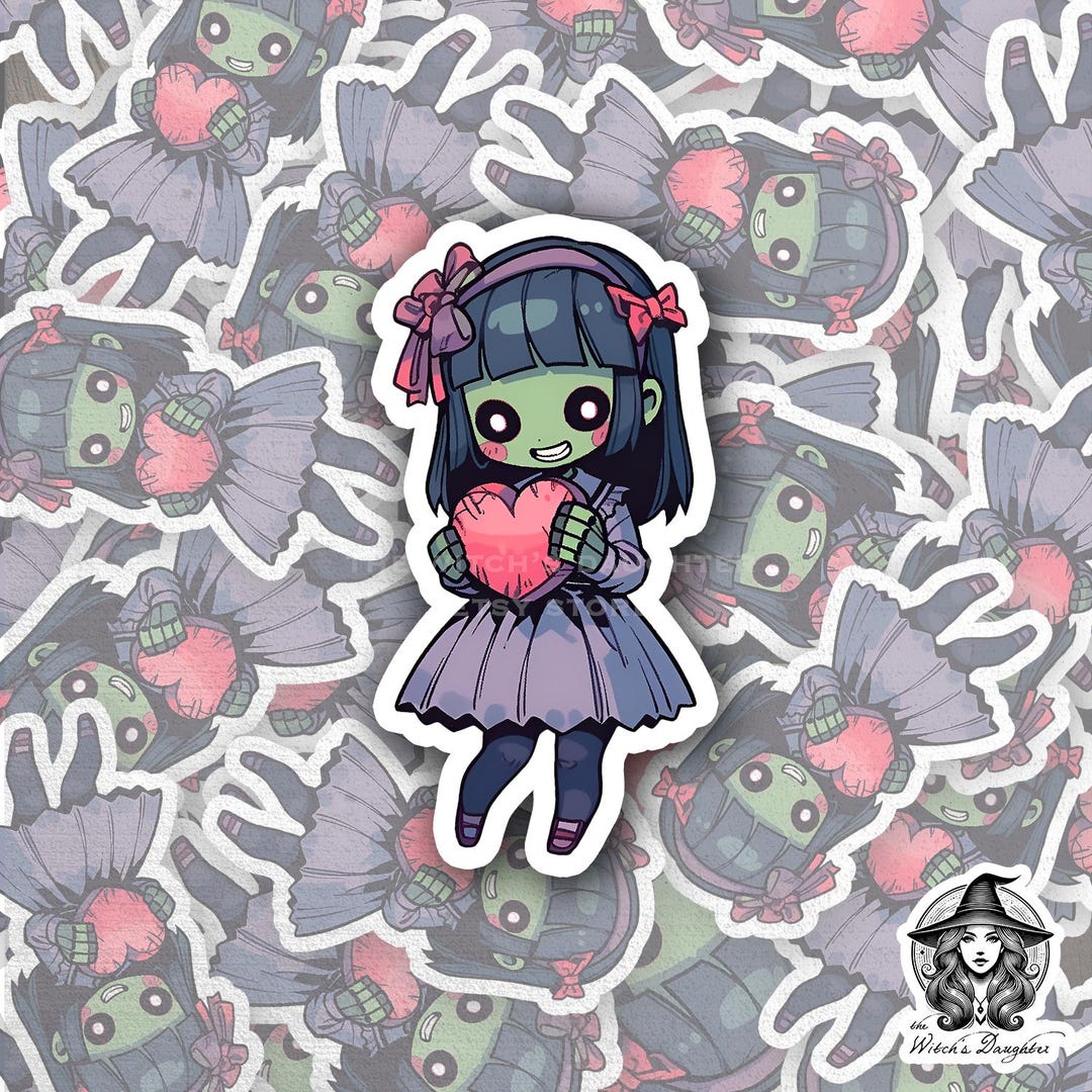 Kawaii Zombie Girl Sticker | Valentine Horror Art | Cute Undead Love ...