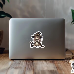 Chibi Witch & Black Cat Sticker - Gothic Witch Girl in Elegant Lace and ...