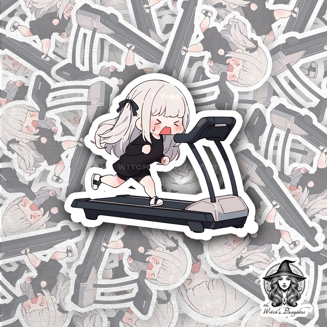 Treadmill Anime Girl Sticker | Tired Gym Chibi | Kawaii Cardio Fitness ...